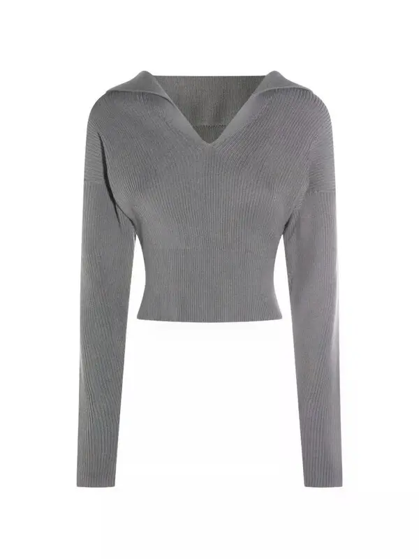 Rick Owens Ribbed V-neck Cropped Sweater - Grey