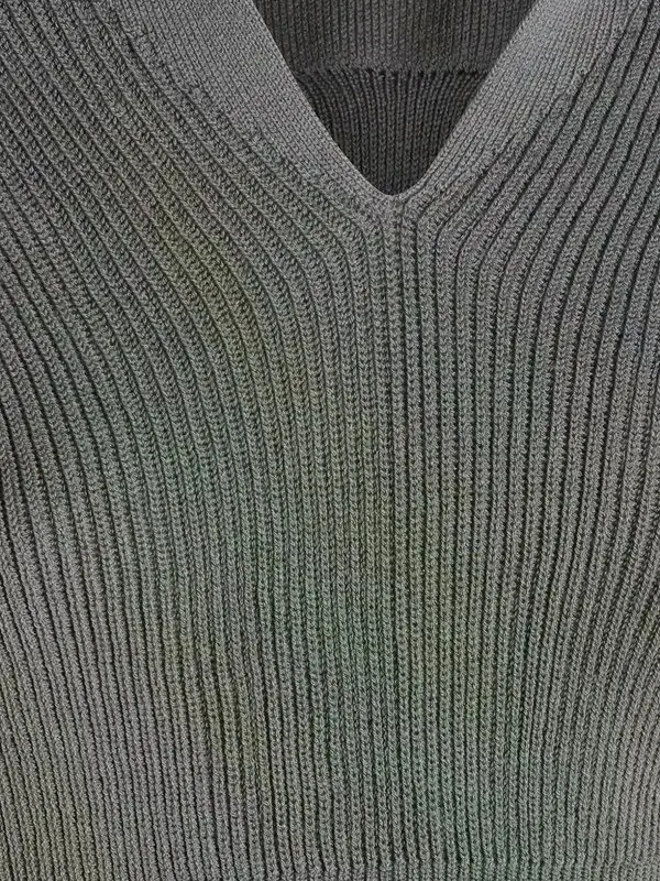 Rick Owens Ribbed V-neck Cropped Sweater - Grey