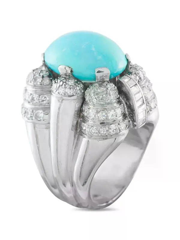LB EXCLUSIVE 14k White Gold Diamond And Turquoise Ring - Silver