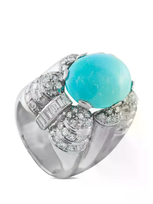 LB EXCLUSIVE 14k White Gold Diamond And Turquoise Ring