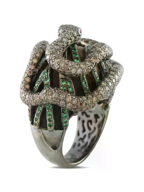 LB EXCLUSIVE 18k White Gold Diamond And Sapphire Snake Motif Ring - Black
