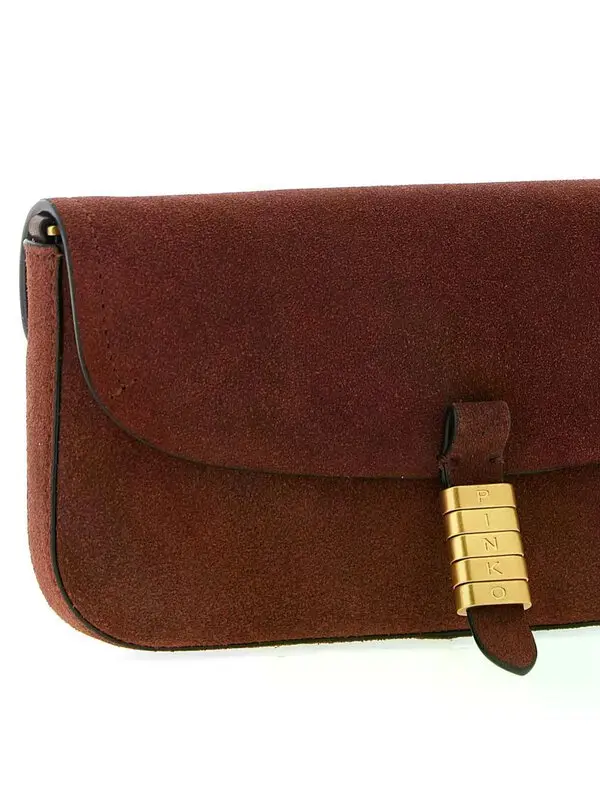 Pinko Medium Saddle Flat Suede Shoulder Bag - Red