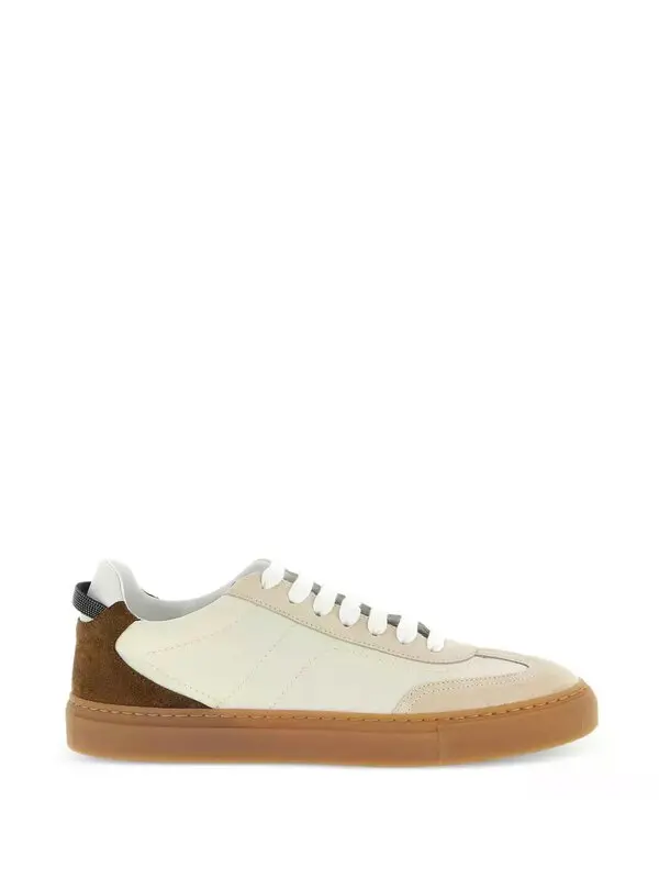 Brunello Cucinelli Lace-up Sneakers With Monile Detail - Neutrals