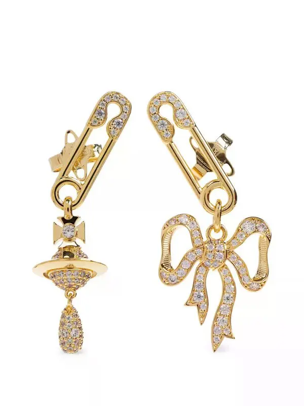 VIVIENNE WESTWOOD Tone Orb And Bow Safety Pin Earrings - Gold