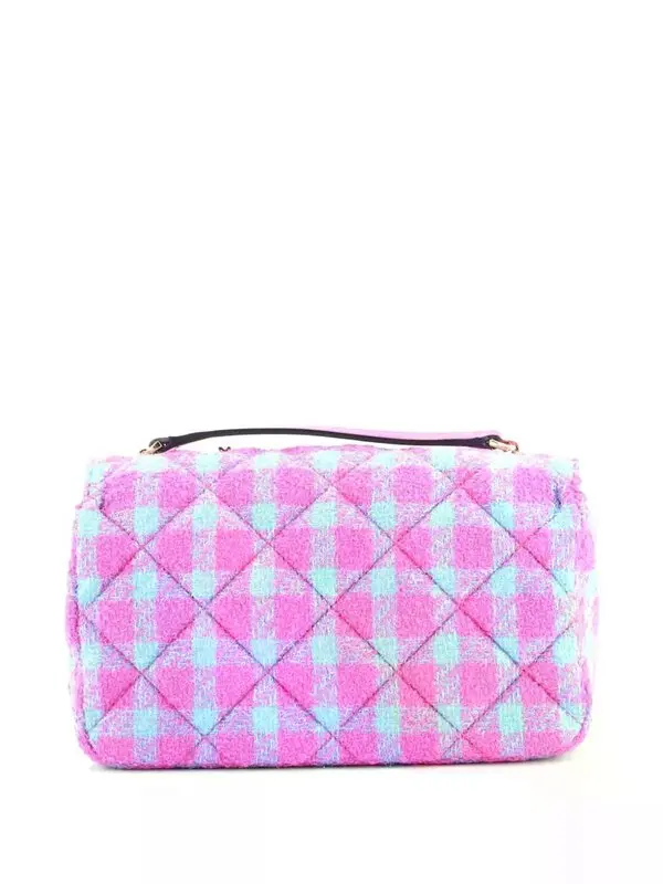 Versace Medusa Icon Chain Flap Bag Quilted Tweed East West Shoulder Bag - Pink