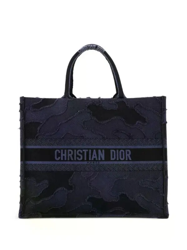Dior Book Camouflage Embroidered Canvas Large Tote Bag - Blue