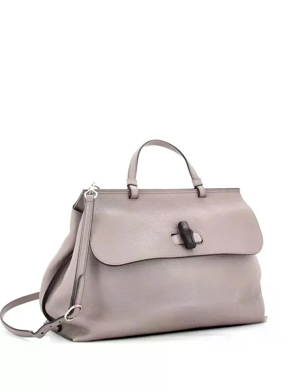 Gucci Bamboo Daily Top Handle Leather Satchel - Grey