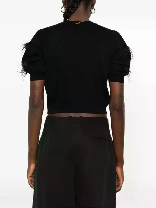 TWINSET Feather Detail Cropped Cardigan - Black