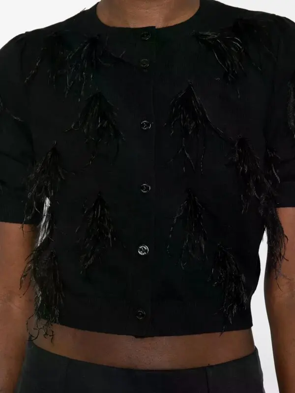TWINSET Feather Detail Cropped Cardigan - Black