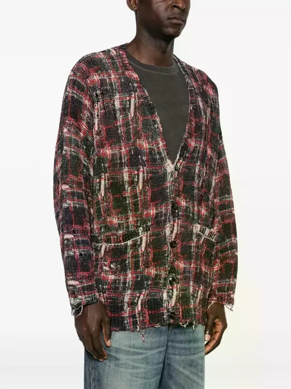 R13 Frayed Checkered Cardigan
