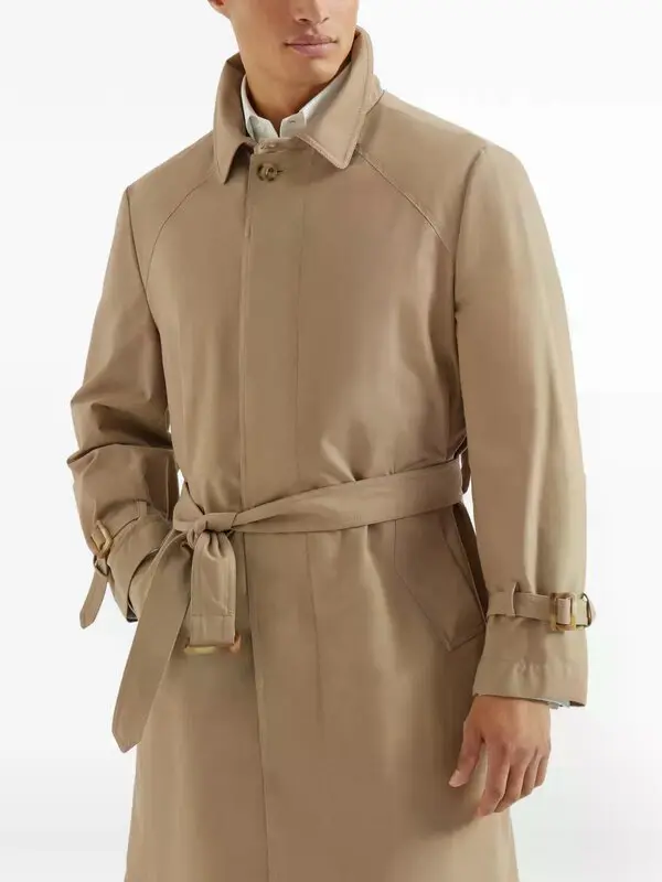 Brunello Cucinelli Belted Techno Cotton Gabardine Trench Coat