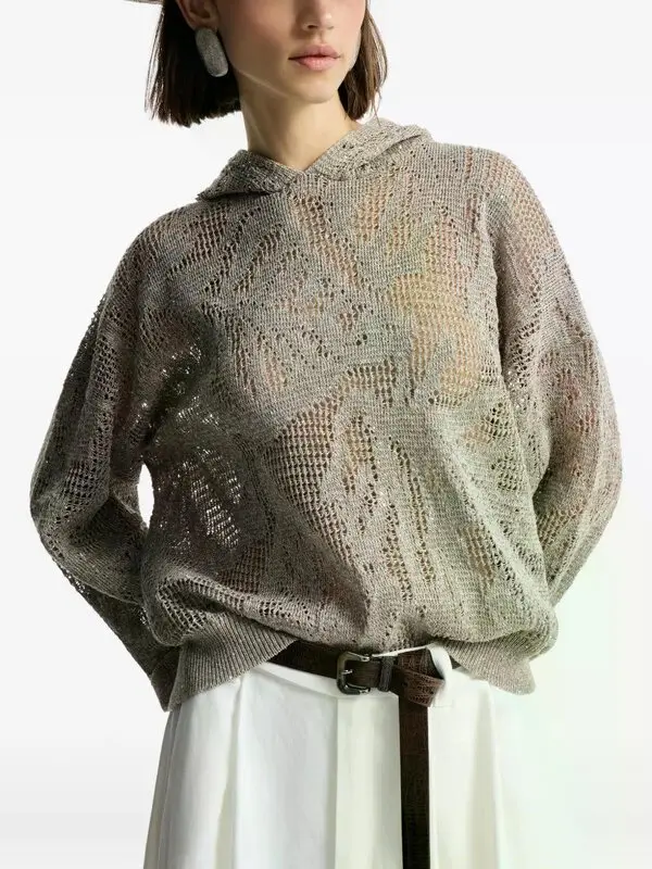 Brunello Cucinelli Openwork Knit Hooded Sweater