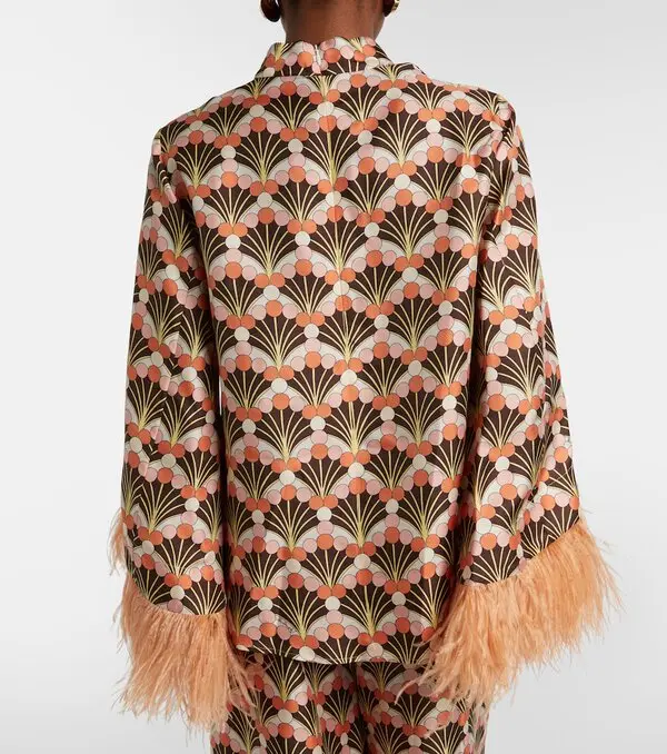La DoubleJ Make An Exit" Feather-trimmed Silk Twill Top - Multicoloured
