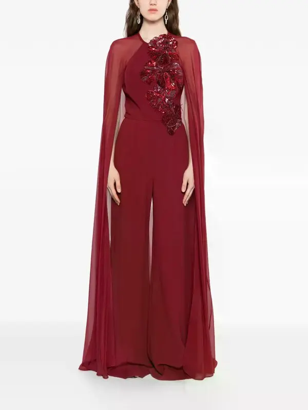 Elie Saab Sequin Embellished Cape Jumpsuit - Red