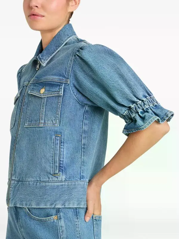Cinq À Sept Holly" Cropped Denim Jacket With Puffed Sleeves