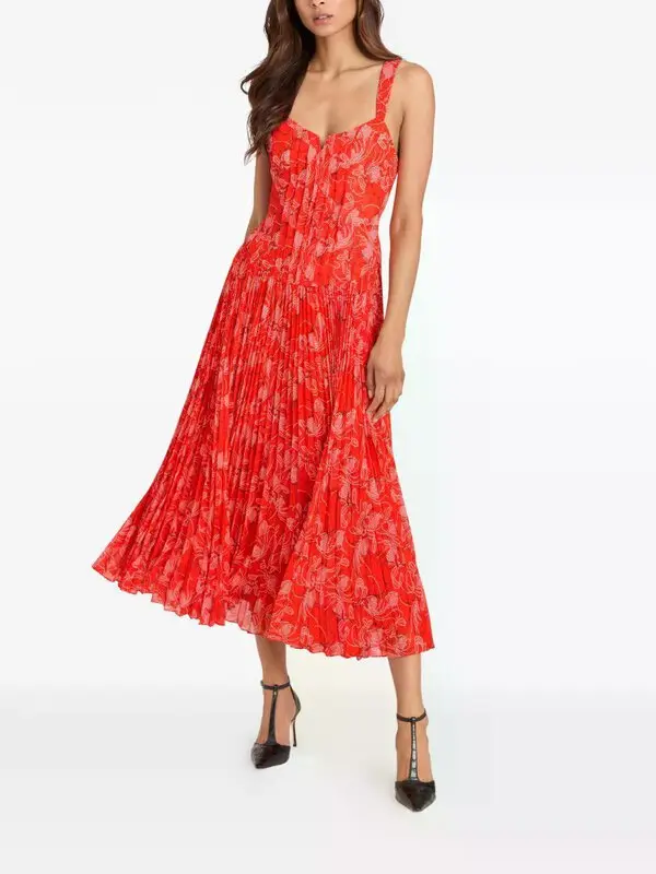 Cinq À Sept Botanical Floral Pleated Midi Dress