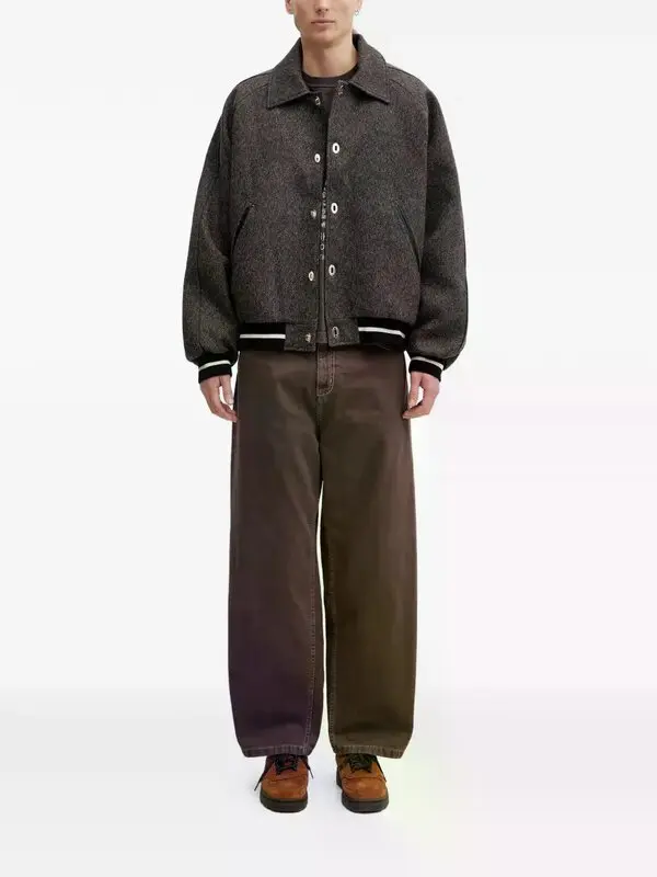 WALES BONNER Buttoned Herringbone-pattern Bomber Jacket