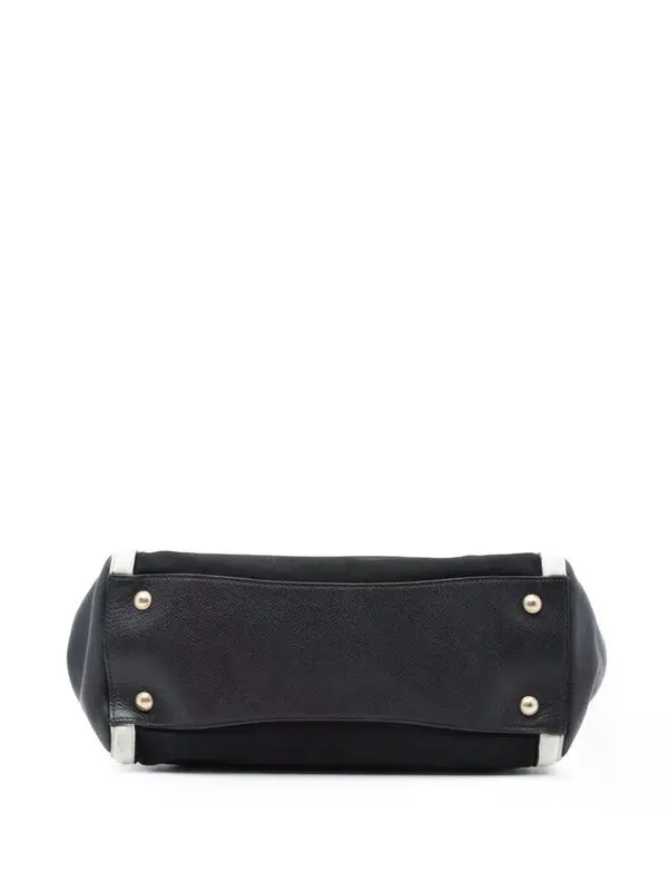 Prada Bicolor Saffiano Leather Trimmed Canvas Satchel