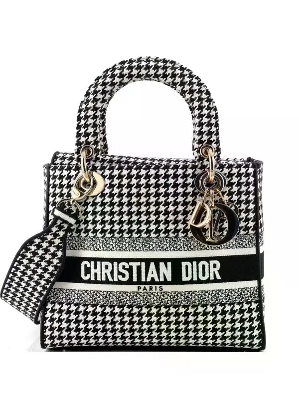 Dior Lady D-lite Houndstooth Canvas Shoulder Bag - Black