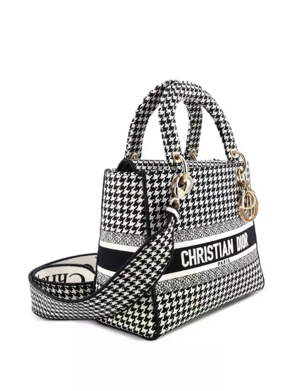 Dior Lady D-lite Houndstooth Canvas Shoulder Bag - Black
