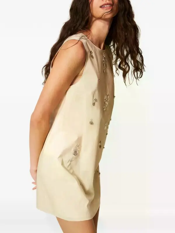 TWINSET Embellished Stretch Cotton Poplin Mini Dress - Neutrals