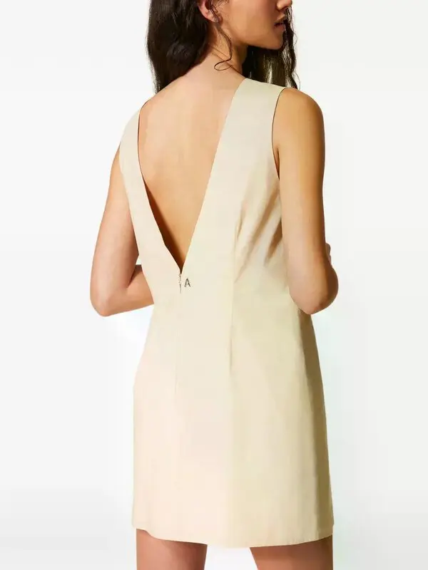 TWINSET Embellished Stretch Cotton Poplin Mini Dress - Neutrals