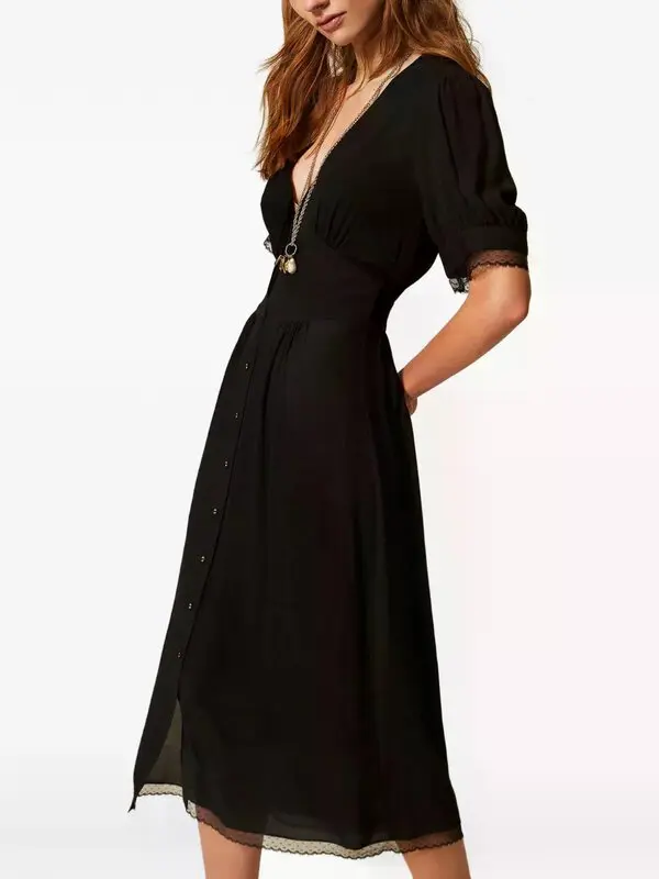 TWINSET V-neck Midi Dress With Lace Trim
