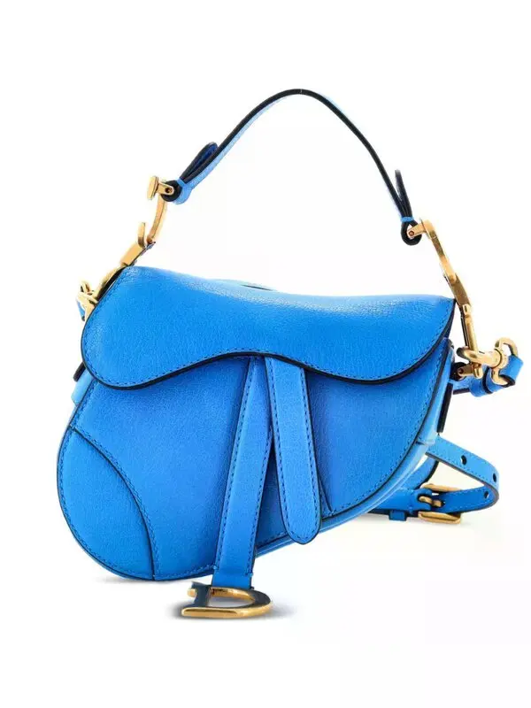 Dior Saddle Handbag With Strap Leather Micro Shoulder Bag - Blue