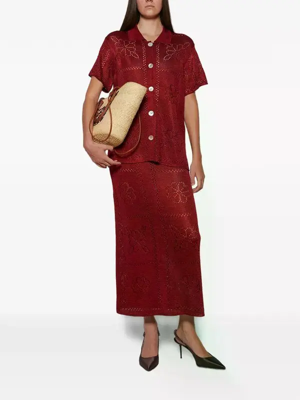 Calle Del Mar Short-sleeve Floral Knit Shirt - Red