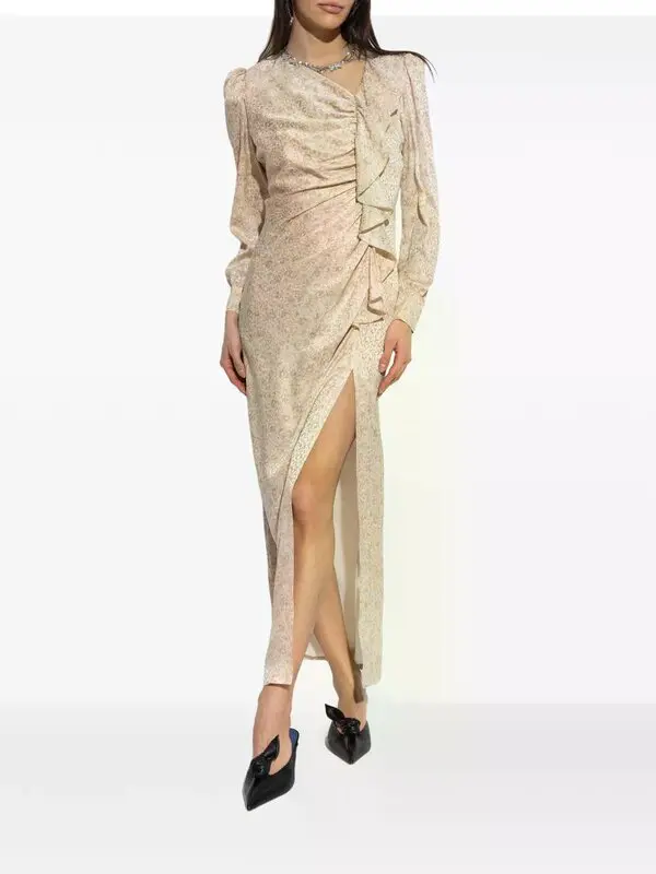 Alessandra Rich Floral Print Ruffled Maxi Dress - Neutrals