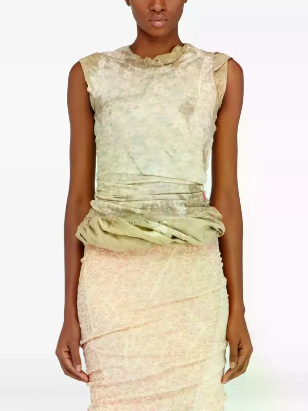 DIESEL® Sleeveless Floral Print Top With Frilled Trim