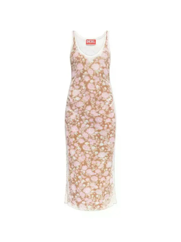 DIESEL® Floral Print Sleeveless Midi Dress - Neutrals