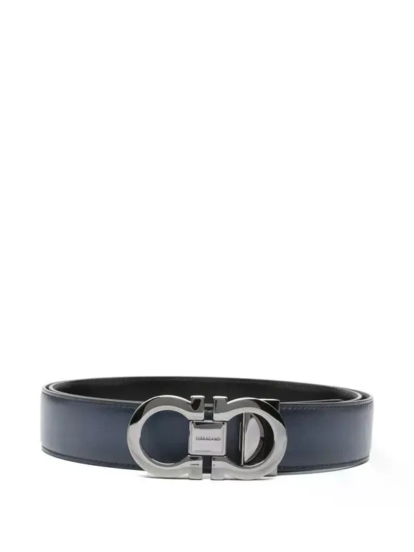 FERRAGAMO Logo Buckle Leather Belt - Blue