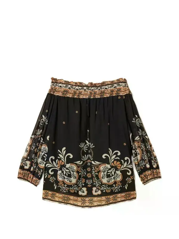 TWINSET Printed Georgette Off-shoulder Blouse - Black
