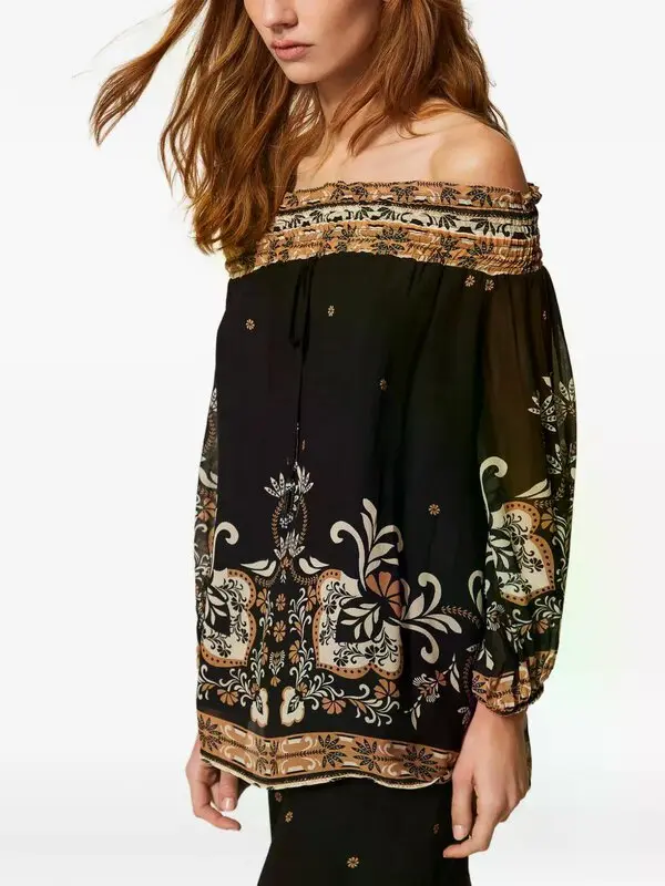 TWINSET Printed Georgette Off-shoulder Blouse