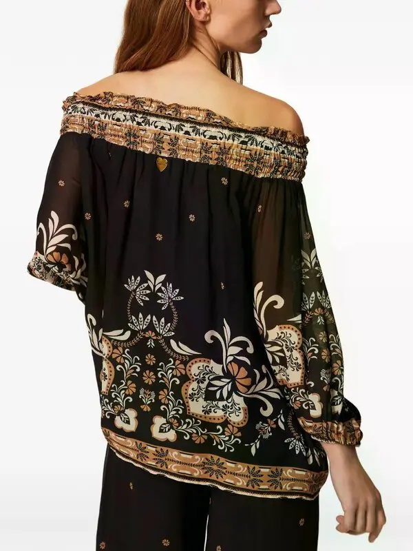 TWINSET Printed Georgette Off-shoulder Blouse