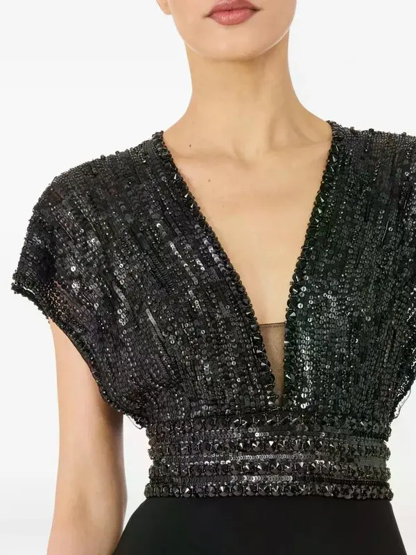 Jenny Packham Cary Sequin V-neck Maxi Dress