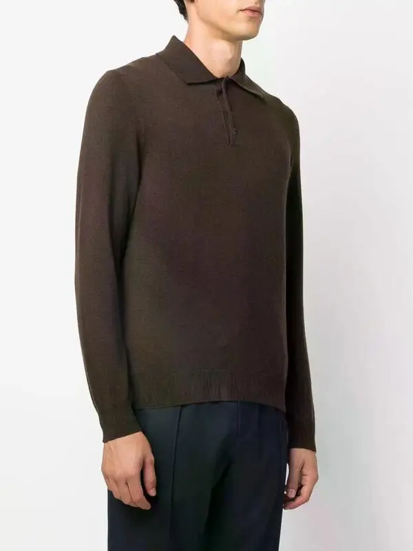 Malo Long-sleeve Cashmere Polo Shirt - Brown