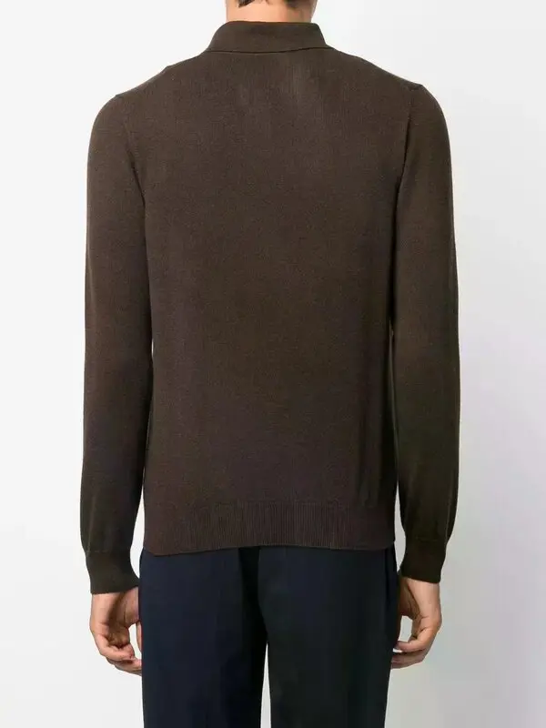 Malo Long-sleeve Cashmere Polo Shirt - Brown