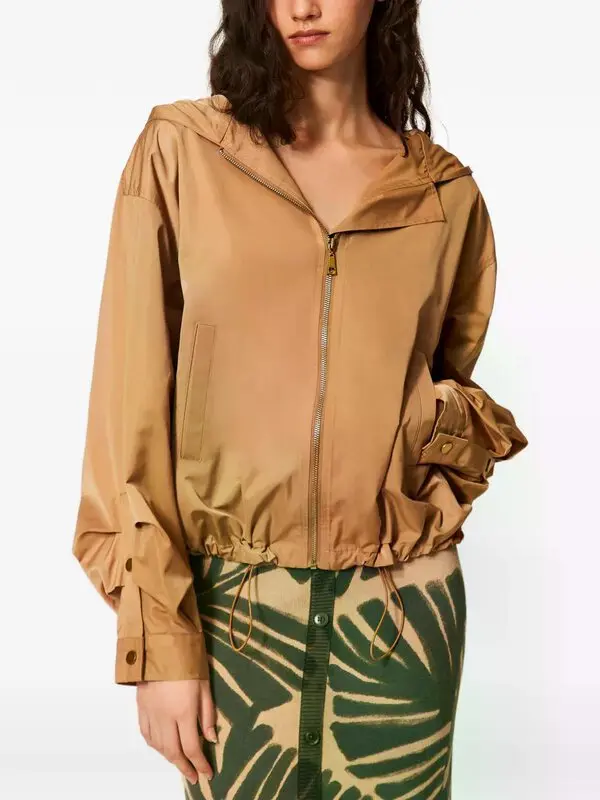 TWINSET Taffeta Hooded Jacket With Pleated Detail