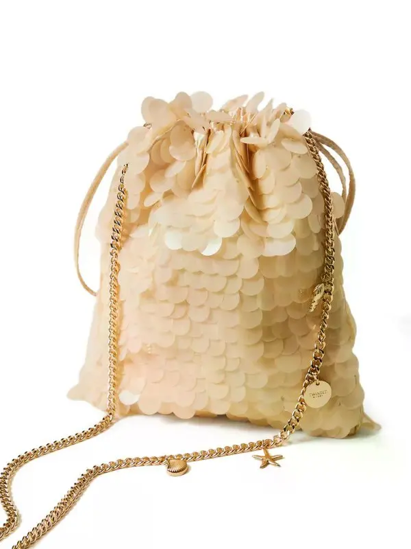 TWINSET Sequined Drawstring Satchel - Neutrals