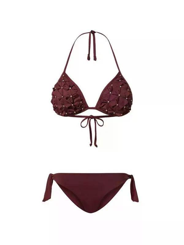 TWINSET Embellished Triangle Bikini With Rhinestones And Side-tie Thong - Red