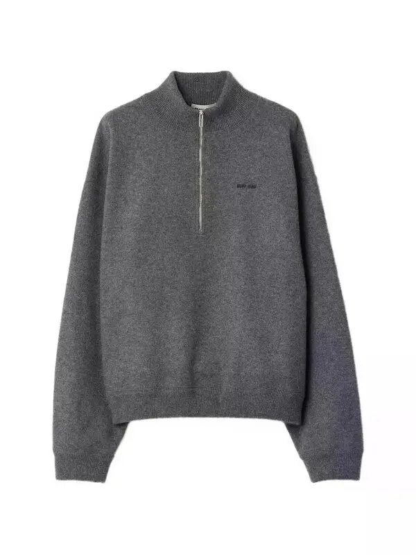 Miu Miu Cashmere And Jersey Zipper Sweater - Grey