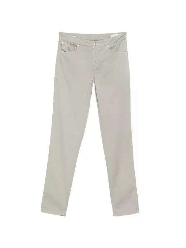 Brunello Cucinelli Slim Fit Embroidered Trousers - Grey