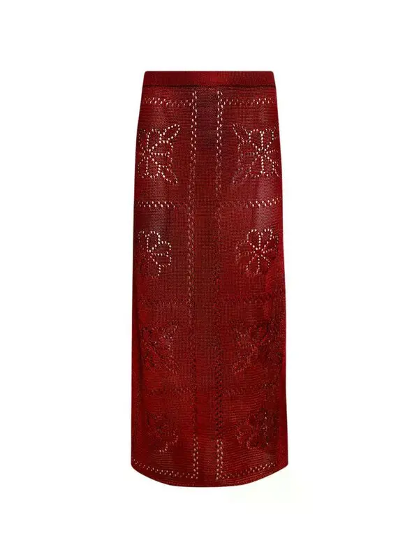 Calle Del Mar Floral Midi Skirt - Red