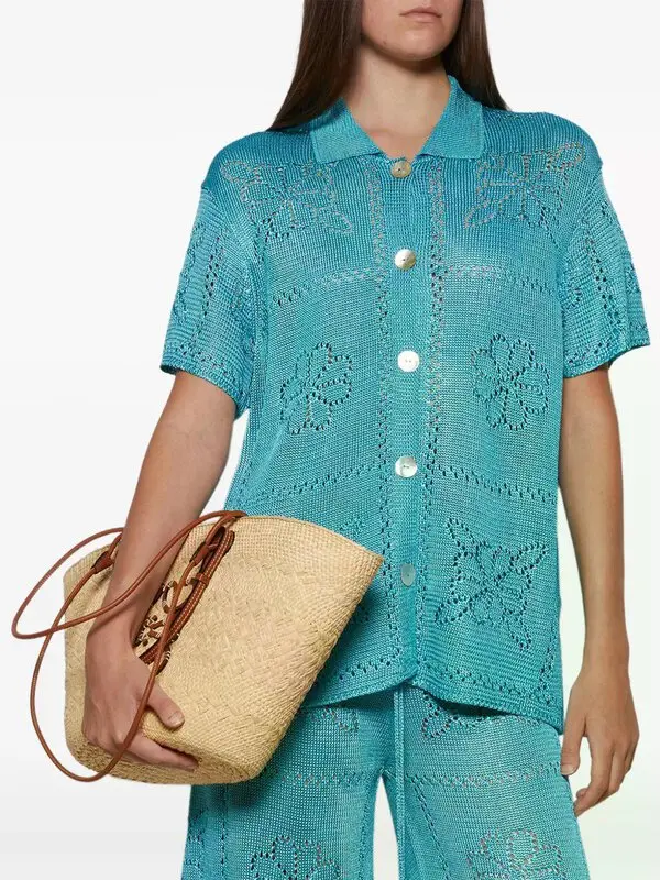 Calle Del Mar Short Sleeve Floral Knit Shirt - Blue