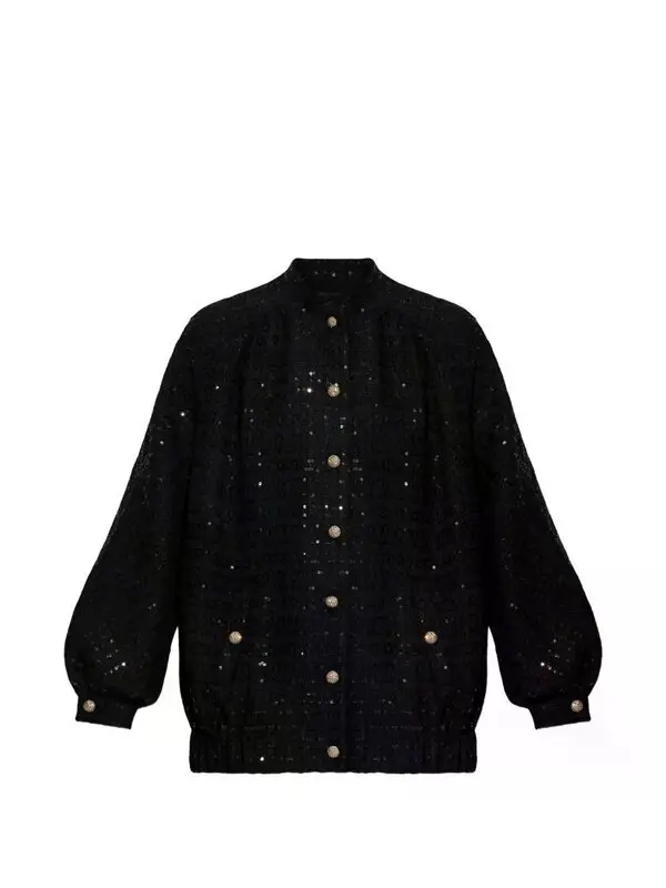 Alessandra Rich Embellished Sequin Button Jacket - Black