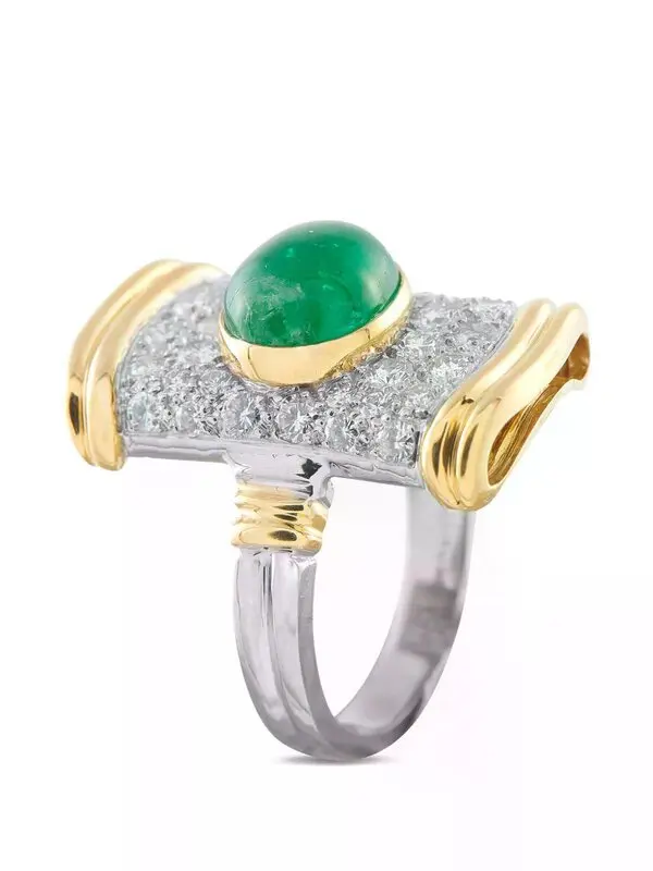 LB EXCLUSIVE 18k Yellow Gold And Platinum Diamond And Emerald Ring - Silver