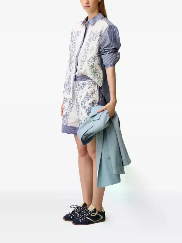 Claudie Pierlot Striped Cotton Shirt With Cross-stitch Embroidery - Blue