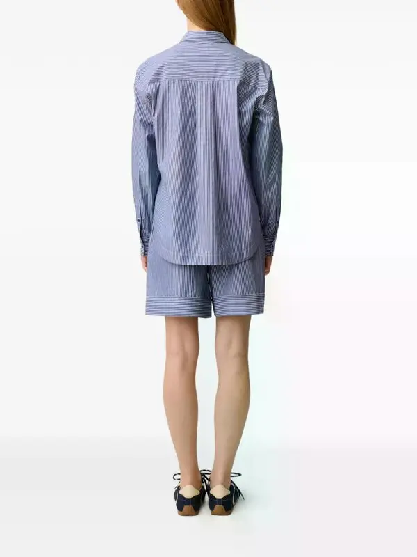 Claudie Pierlot Striped Cotton Shirt With Cross-stitch Embroidery - Blue